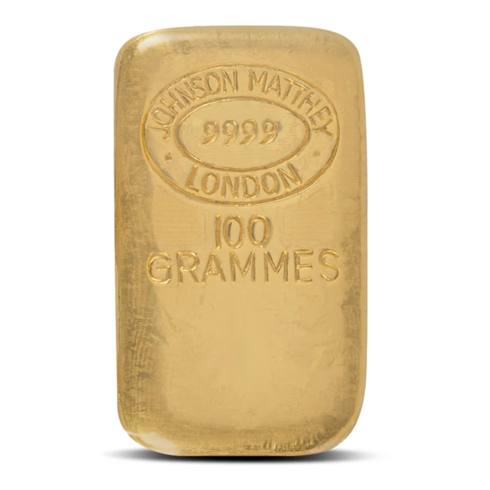 100 Gram Gold Johnson Matthey Bars (Secondary Market) - Silver